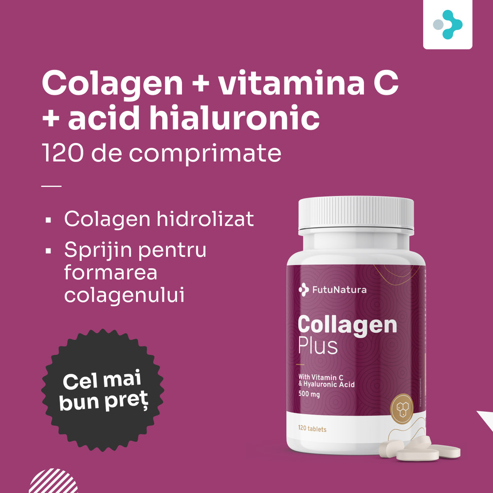 Colagen + vitamina C + acid hialuronic, 120 de comprimate - FutuNatura.ro