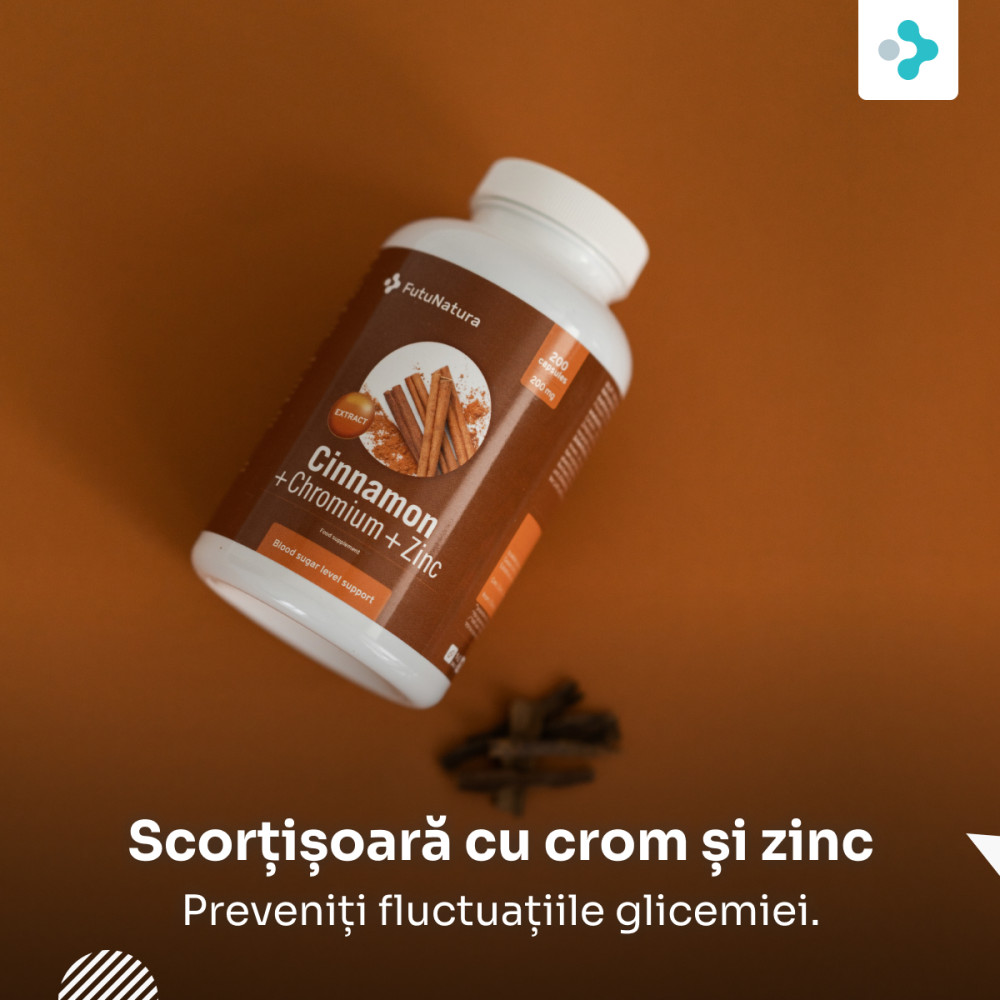 Scorțișoară cu crom și zinc, 200 de capsule - FutuNatura.ro