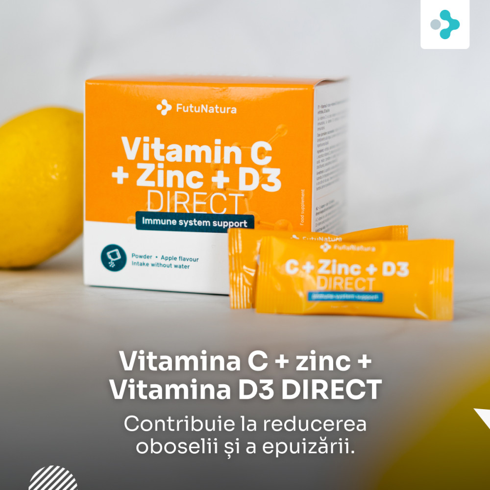 Vitamina C 500 + Zinc + D3 DIRECT, 30 de pliculețe - FutuNatura.ro