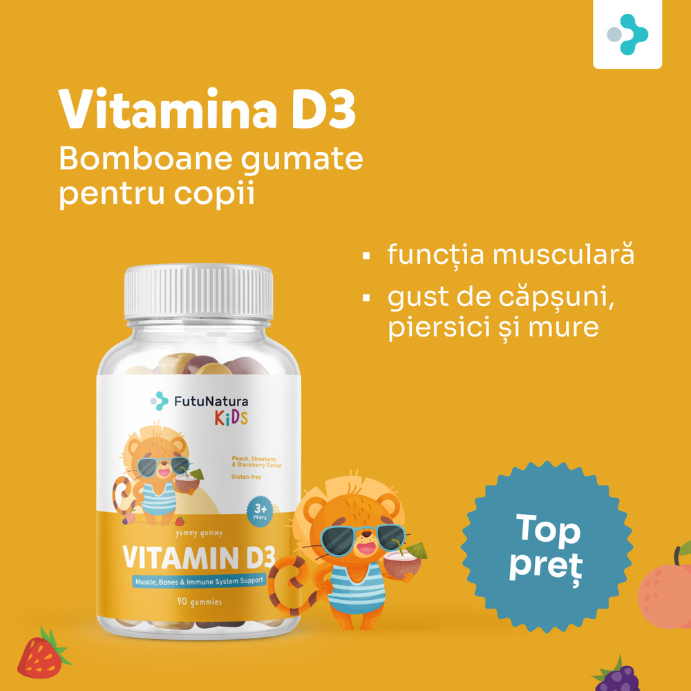 Vitamina D3 - Bomboane gumate pentru copii, 90 bomboane gumate ...