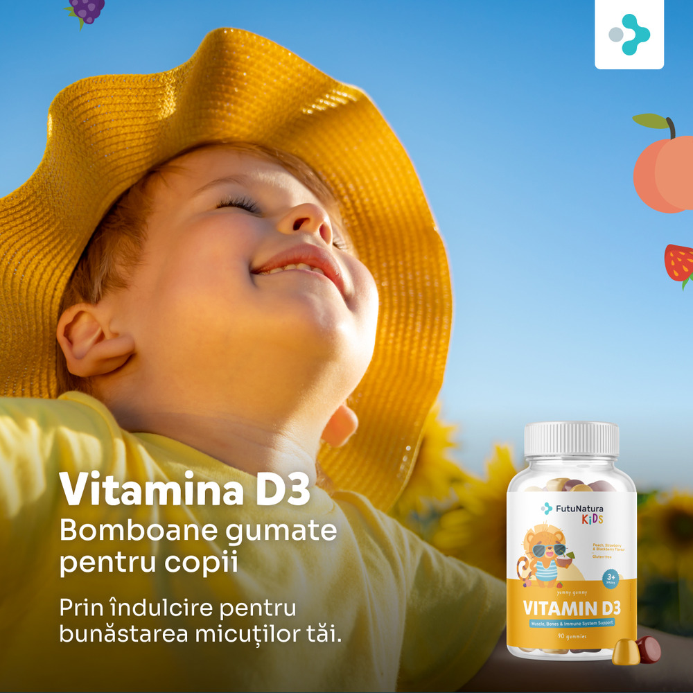 Vitamina D3 - Bomboane gumate pentru copii, 90 bomboane gumate ...