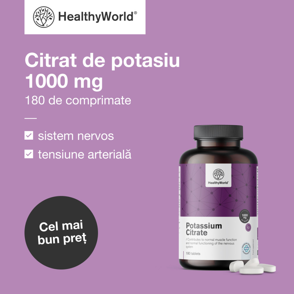 Citrat de potasiu 1000 mg, 180 de comprimate - FutuNatura.ro