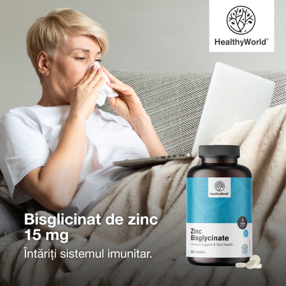 Bisglicinat de zinc 15 mg, 365 de comprimate - FutuNatura.ro