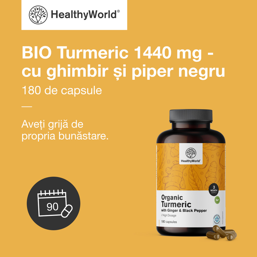 BIO Turmeric 1440 mg - cu ghimbir și piper negru, 180 de capsule ...